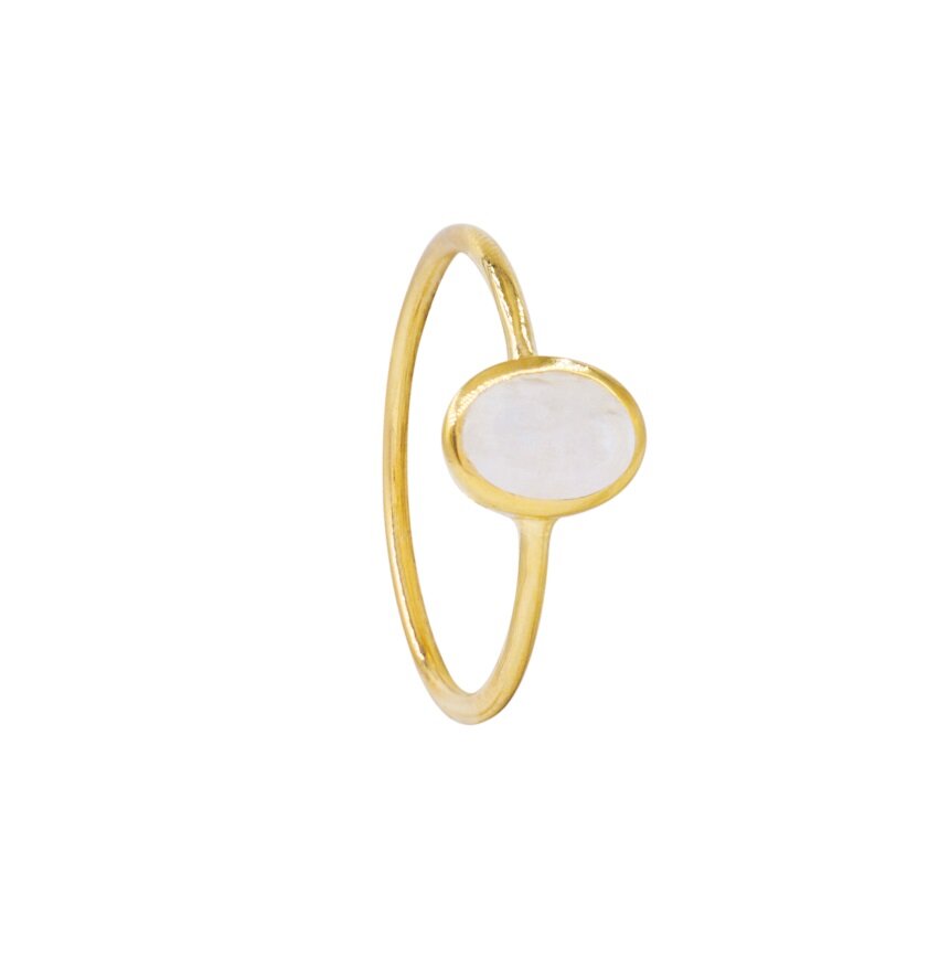 Edelstein Ring mit weißem Mondstein aus vergoldetem Silber, 35,00